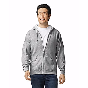 Gildan Adult Fleece Zip Hoodie Sweatshirt, Style G18600, Sport Grey, 2X-Large