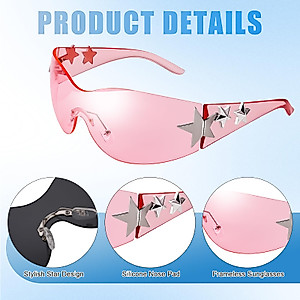 3 Pairs Y2K Sunglasses for Women Men, Trendy Shield Wrap Around Sun Glasses, Rimless Star Sunglasses, Oversized Fashion Frameless Sun Glasses Cycling Driving Shopping Outdoor
