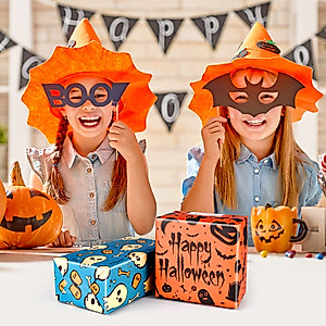 PLULON 6 Sheets Brown Halloween Birthday Gift Wrapping Paper, Gift Wrap Paper for Wedding, Birthdays, Baby Shower Halloween Decorations