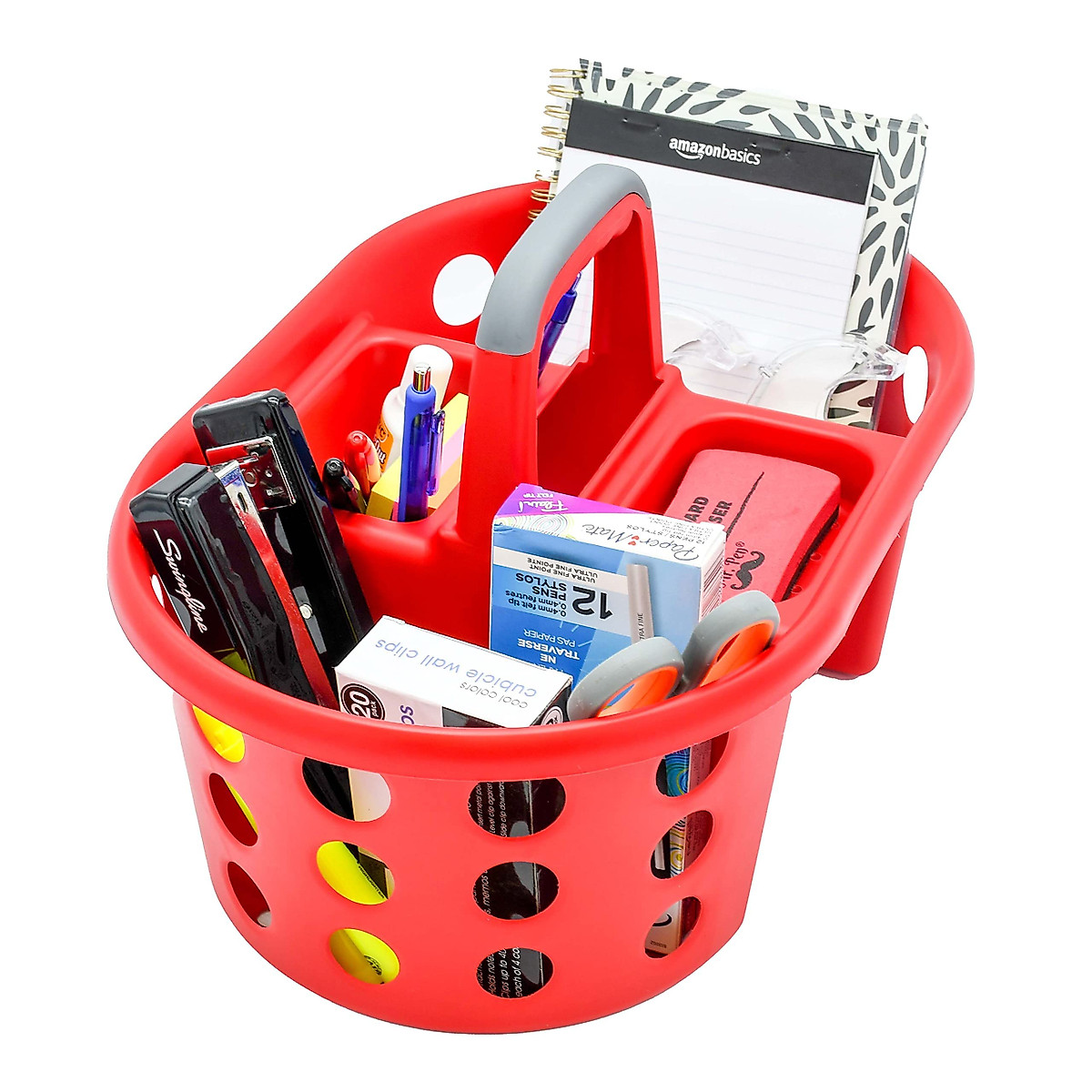 SIMPLYKLEEN Shower Caddy with Handle 2-Pack Plastic Bathroom Storage Organizer, Red Made in the USA