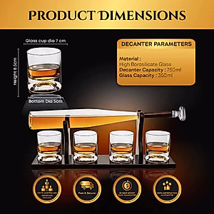 Baseball Bat Whiskey & Wine Decanter 4 Baseball Glasses, Spirits Set - Baseball Coach Gifts, Baseballs Lovers Coaches, Dad, Boyfriend, Brother, Friend Gift - For Whiskey & Wine (Standard Base)