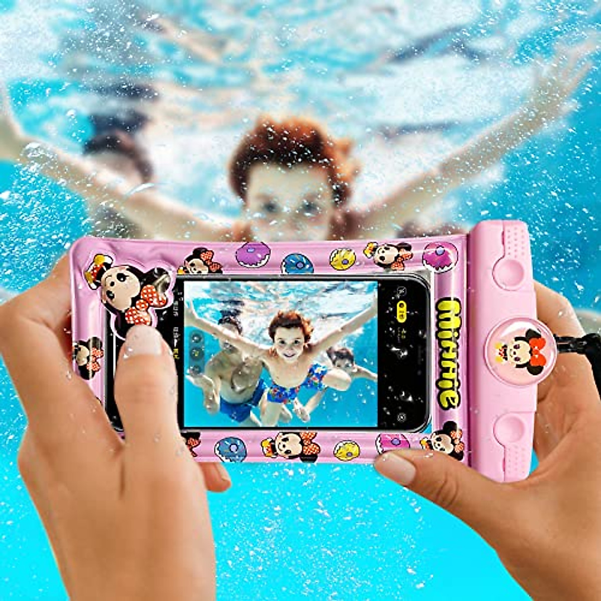 Waterproof Case Catoon Mini Mouse,Waterproof Phone Pouch Compatible for iPhone 13 12 11 Pro Max XS Max XR X 8 7 6S Samsung Galaxy s10 S22 S21 S20 Google Up to 7.8", IPX8 Cellphone Dry Bag Blue