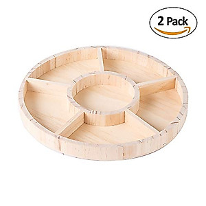 Hammont Round Shaped Wooden Tray - 2 Pack - 10”x1” - Sectioned Serving Tray with Six Unique Designed Compartments
