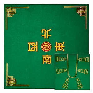 Mahjong and Pai Gow Poker Play Mat - 30" x 30" Green Felt Double Sided Mat - 2-n-1 Table Cover for Classic Chinese Tile Card Game - Slip Resistant Layout for Cards, Dominoes or Tiles - 2-4 Players