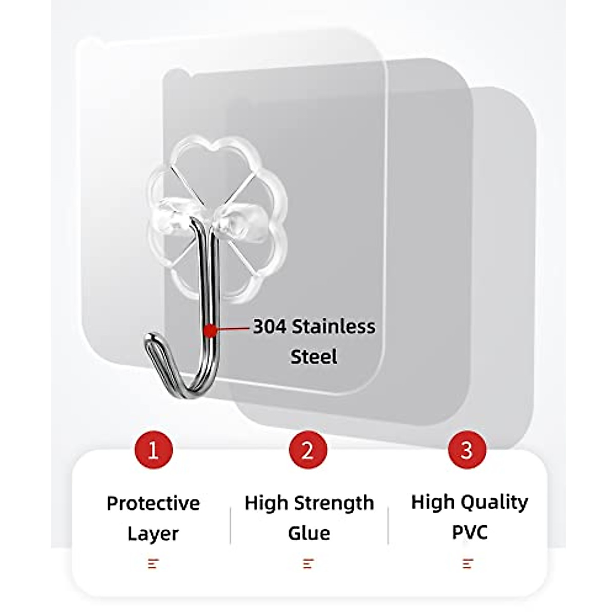 NEMIBAD 20pcs Transparent Wall Hooks 22lbs (Max) Heavy Duty Self Adhesive Hooks, Waterproof Self Adhesive Hooks, Kitchen Bathroom Hooks Wall Hooks Room Door Hooks Command Hooks