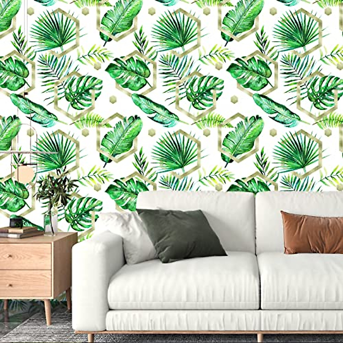 STICKEEP Tropical Wallpaper Peel and Stick Modern Green Palm Leaf Wall Paper Self Adhesive Botanical Floral Peel and Stick Wallpaper for Bedroom Walls Bathroom Living Room Cabinets 24" x 118"