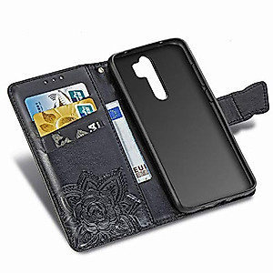 MEIKONST Xiaomi Redmi Note 8 Pro Case, Elegant Embossed Black Butterfly Soft PU Leather Flip Wallet Case with Stand Magnetic Closure Protective Cover for Xiaomi Redmi Note 8 Pro,SD Black Butterfly