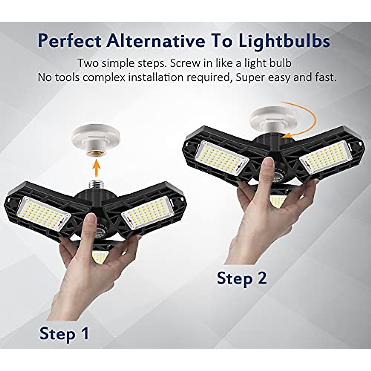 GHUSTAR 2-Pack LED Garage Light 60W Garage Lighting - 6000LM 6500K LED Deformable Garage Ceiling Lights, LED Shop Light with Adjustable Multi-Position Panels, LED Glow Light for Garage, Workshop