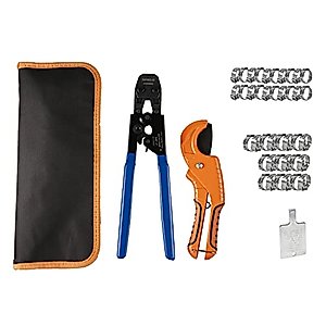 Pex Crimping Clamp Cinch Tool Kit Sizes from 3/8" to 1" (Meets ASTM 2098)-PEX Cinch Fastening Tool, Pipe/Tubing Cutter, Stainless Steel Clamps 20pcs 1/2", 10 pcs 3/4" Clamps With Canvas Bag