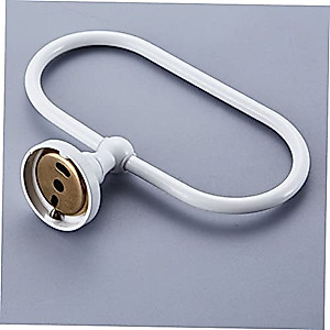 Housoutil 2pcs Shelf and White Rod Hooks Towels Home Kitchen Mount Toilet Self Bathroom Simple Hanging Rings Rack Circle Storage Copper Chrome Duty Hangers Hanger Heavy Adhesive