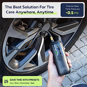 Tire Inflator Portable Air Compressor, Electric Bike Tire Pump with Gauge, Air Pump for Car Tires, 150PSI, Mobile Air Compressor for Car, Motorcycle, Electric Bike, by Woowind