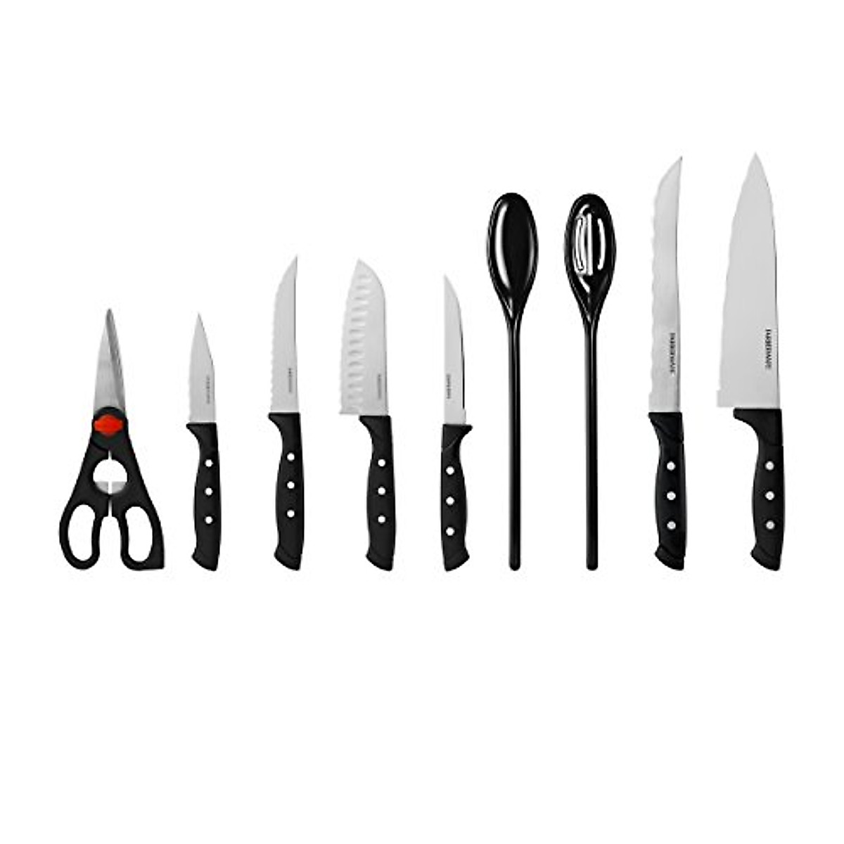 Farberware 17-Piece Stainless Steel Knife and Kitchen Tool Set with Storage Carousel, Black