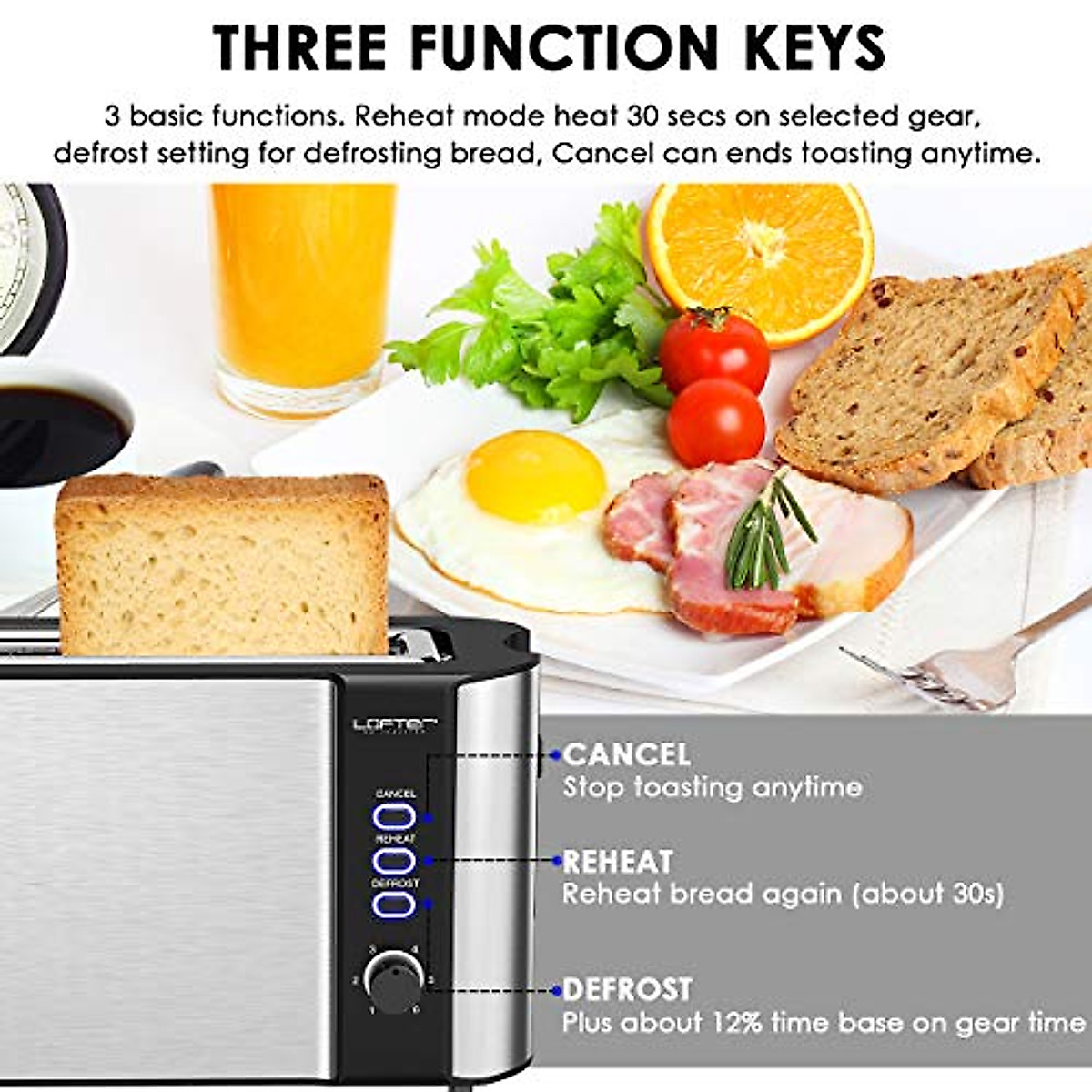 Long Slot Toaster, 2 Slice Toaster Best Rated Prime with Warming Rack, 1.7'' Extra Wide Slots Stainless Steel Toasters, 6 Bread Shade Settings, Defrost/Reheat/Cancel, Removable Crumb Tray, 1000W