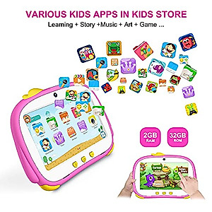 EGOTEK Penguin Android Kids Tablet, 7inch Quad Core Tablet for Kids with WiFi, Android 10 OS, Preinstalled iWawa App, 3000Mah Long Time Battery(4~5H), 2GB+32GB, 1024x600 IPS Panel. (Pink)
