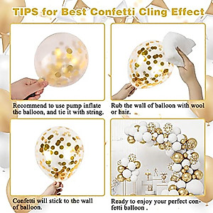 RUBFAC 104pcs Gold and White Balloons Garland Arch Kit with Gold Confetti Balloons for Baptism Wedding Birthday Party Decoration