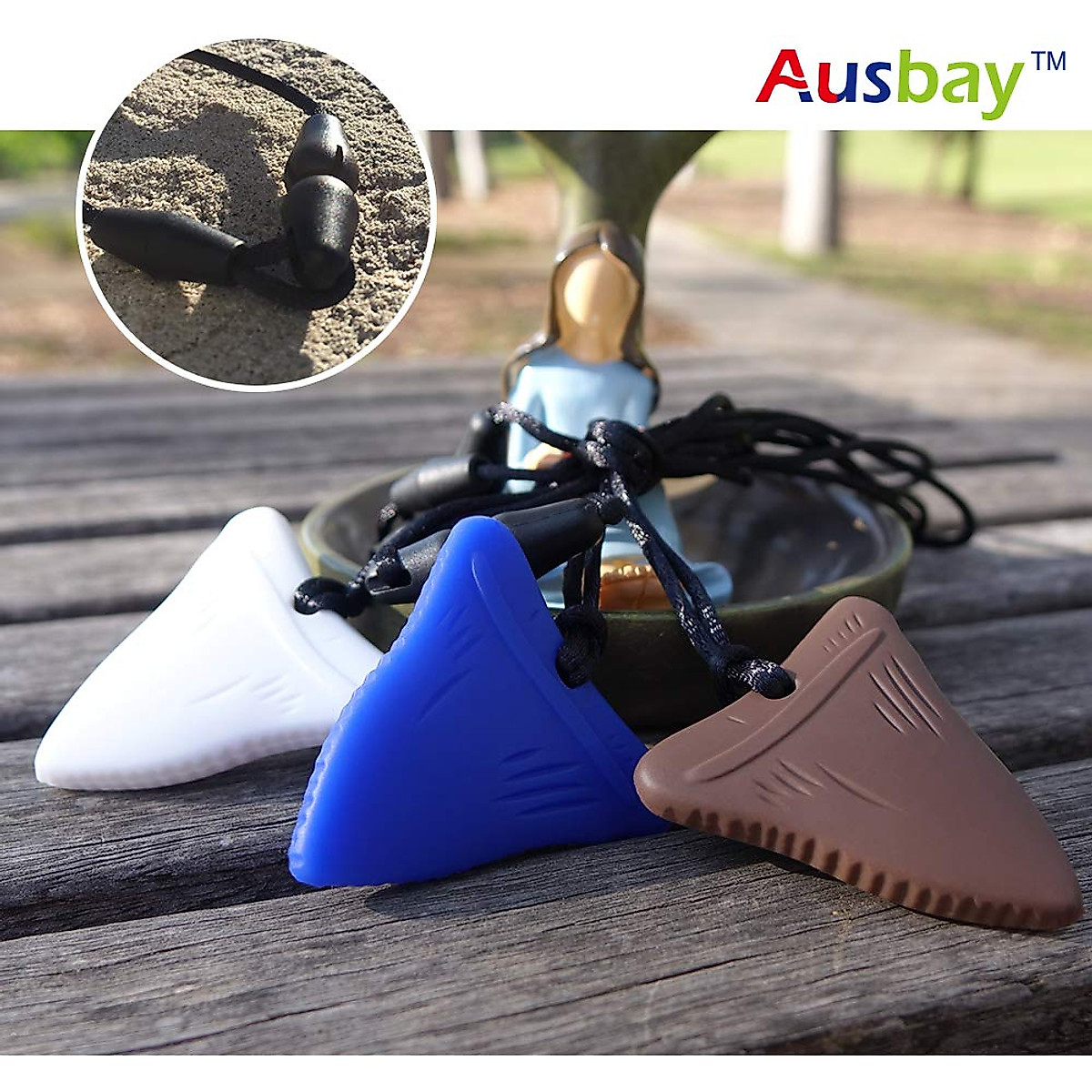 Ausbay Sensory Chew Necklaces, Silicone Shark Tooth Pendant Chewable Jewelry for Boys, Girls, Kids, Adults with Anxiety, SPD, ADHD, Teething, Autism, and Oral Motor Needs(3 Pack)