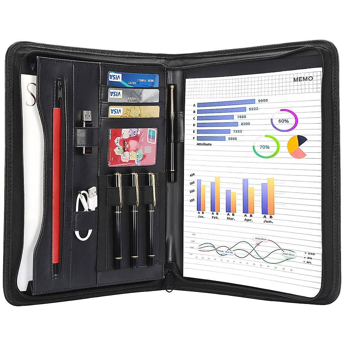 Leathario Portfolio Business Folder Padfolio A4 Writing Pad Document Organizer for Men Women Office Conference Notepad Clip Boards