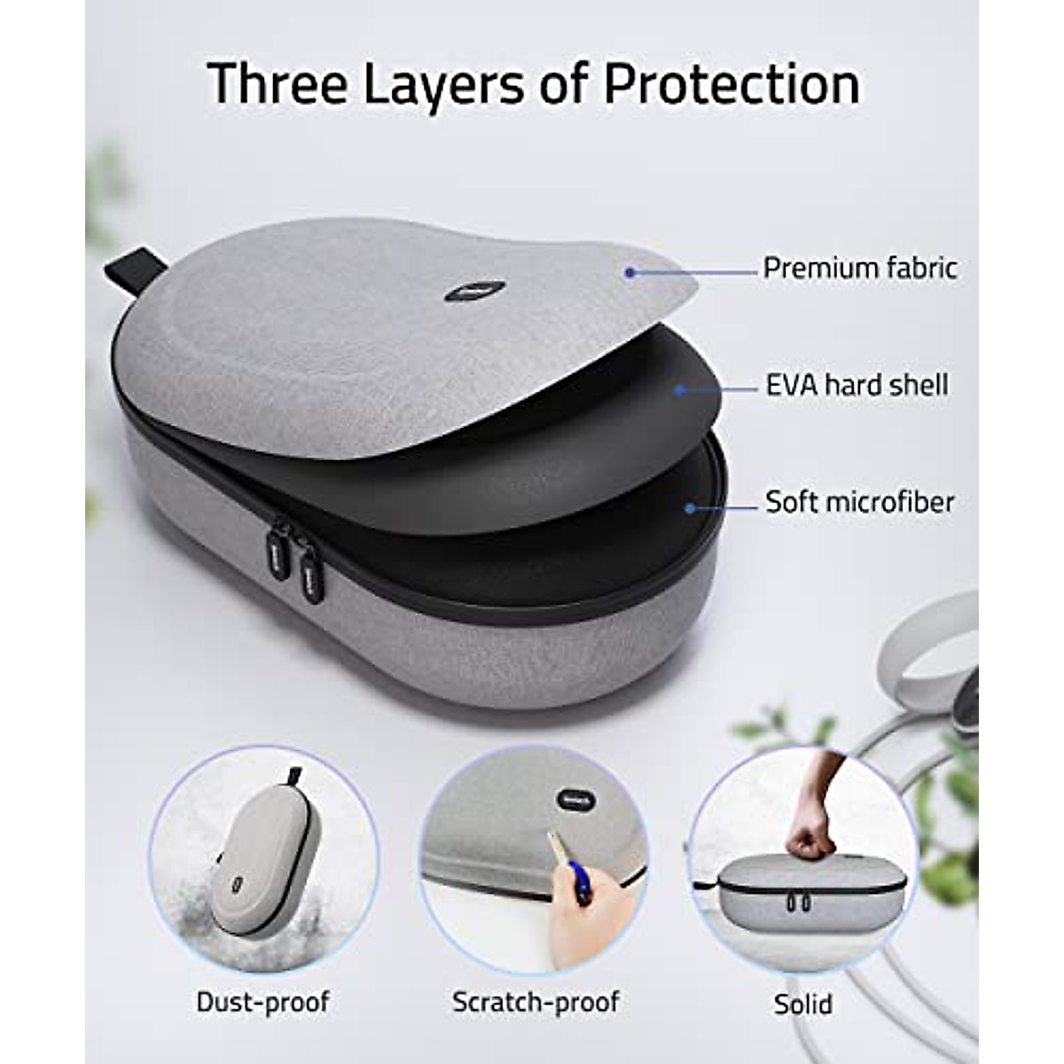 Syntech Hard Carrying Case Compatible with Oculus Quest 3, Quest 2 Accessories PICO4 VR Headset with Elite Strap, Touch Controllers and Other Accessories, Ultra-Sleek Design for Travel, Storage, Gray