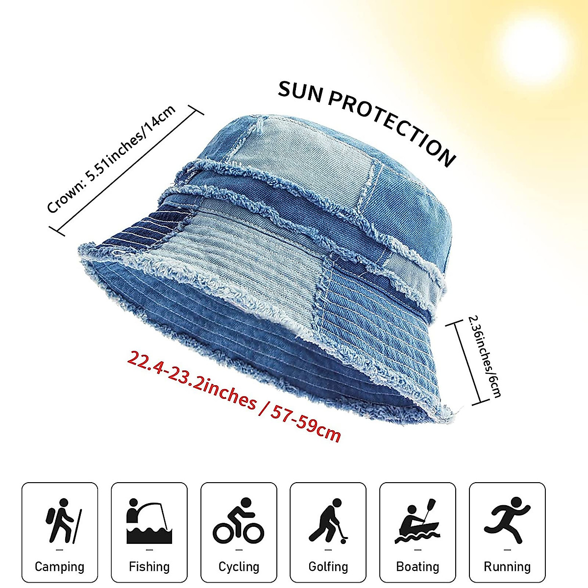 GuanGu Bucket Hat Distressed Demin Hats Summer Beach Sun Protection Cap Packable Travel Bucket Hat for Women Unisex
