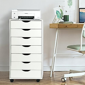 TUSY White 7-Drawer Dresser, Tall Chest of Drawers with Caster Wheels, Storage Cabinet for Bedroom, Living Room