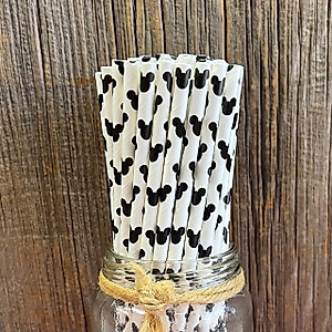 Mickey Mouse Inspired and Stripe Paper Straws - Red Black Yellow White - 100 Pack - Outside the Box Papers Brand