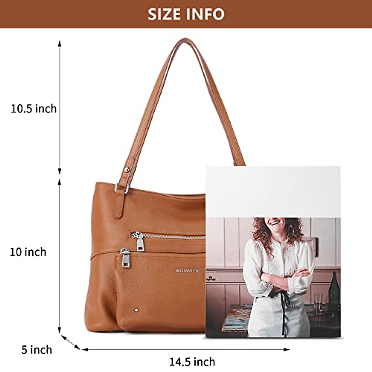 BOSTANTEN Women Handbags Leather Designer Tote Purses Soft Hobo Bags Work Top Handle Shoulder Bags Brown