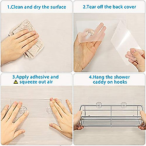 Nieifi Shower Caddy Shelf Storage Rack Adhesive Without Drilling Stainless Steel with Hooks for Washroom, Lavatory, Restroom, Toilet, Bathroom, Kitchen - 2 Pack