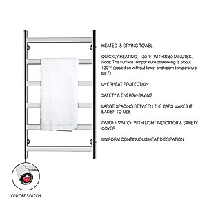 HEATGENE Towel Warmer 6 Flat Bar Towel Dryer Wall-Mounted Plug-in Bath Towel Heater - Brushed
