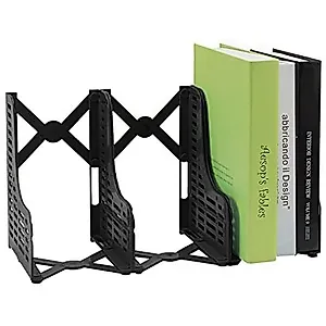 Markmesafe Adjustable Bookend, Magazine File Holders Desktop Organizer for Office Home, 3 Sections, Black