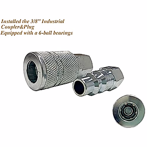 SANFU Polyurethane(PU) Reinforced 3/8”ID x 100ft Air Hose, 300PSI Wear Resistant with 3/8” Reassembled Industrial Quick Coupler and Plug, Bend Restrictor, Brown(100’)