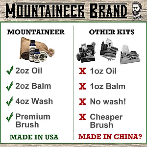 Mountaineer Brand Beard Grooming Care Kit for Men, Beard Oil (2oz), Conditioning Balm (2oz), Wash (4oz), Brush, WV Pine Tar Scent