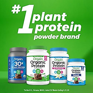 Orgain Organic 30g Vegan Protein Powder, Chocolate 9g EAAs + BCAAs, Plant Protein, 6g Prebiotic + Fiber, 1g Sugar, Pre-Workout, Muscle Support + Recovery - 2.01lb (Packaging May Vary)