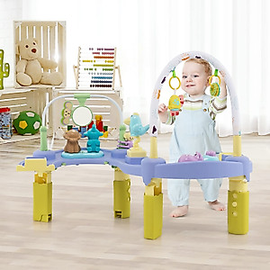 BABY JOY Baby Bouncer Activity Center, 3 in 1 Activity Center & Table | Infant Play Mat, Bouncing Activity Saucer w/Music, 3 Adjustable Height, 360° Seat, Exersaucer for Babies 0-24 Months (Pink)