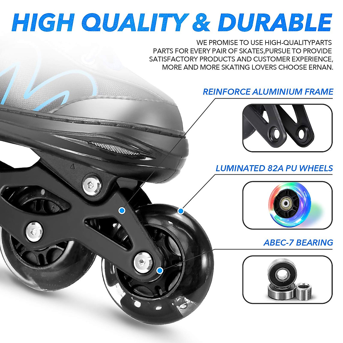 ERNAN Inline Roller Skates,Adjustable Inline Skate for Kids and Adults with Full Light Up Wheels,Outdoor Roller Blades for Boys and Girls, Men and Women (Blue)