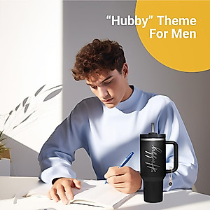 JETIKON Wifey Hubby 40 oz Tumbler Cup for Couples with Handle Lids Straws Letter Charm Accessories 2 Pack Wedding Gifts for Couples 2024 Engagement gift Bridal Shower Gift for Bride Groom Newlyweds