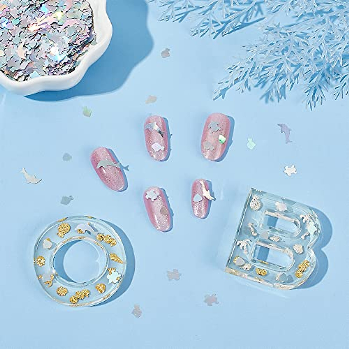 OLYCRAFT 48g 4 Styles Ocean Theme Nail Sequins Nail Art Glitter Sequin Dolphin Fish Resin Epoxy Fillters Art Craft Paint Glitters for DIY Crafting Nail Art Phone Case Manicure Decorations