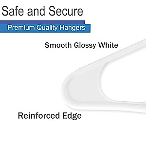 Heshberg Plastic Hooks Hangers Space Saving Tubular Clothes Hangers Standard Size Ideal for Everyday Use on Shirts, Coats, Pants, Dress, Skirts, Etc. (50 Pack) (White)