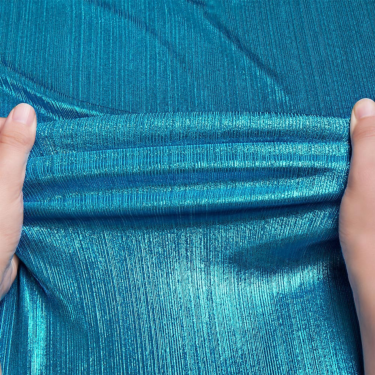 MaiMaiSuan 60’’ Wide Soft Shiny Stretch Metallic Luster Rib Knit Fabric for Dancing Dress Costume Wedding Dress DIY Clothing Fabric(1 Yard,Lake Blue)