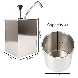 NICE CHOOSE Sauce Dispenser Pump, 4L Commercial Stainless Steel Squeeze Condiment Pump Station for Syrup Salad Dressing Ketchup Seasoning Sauce