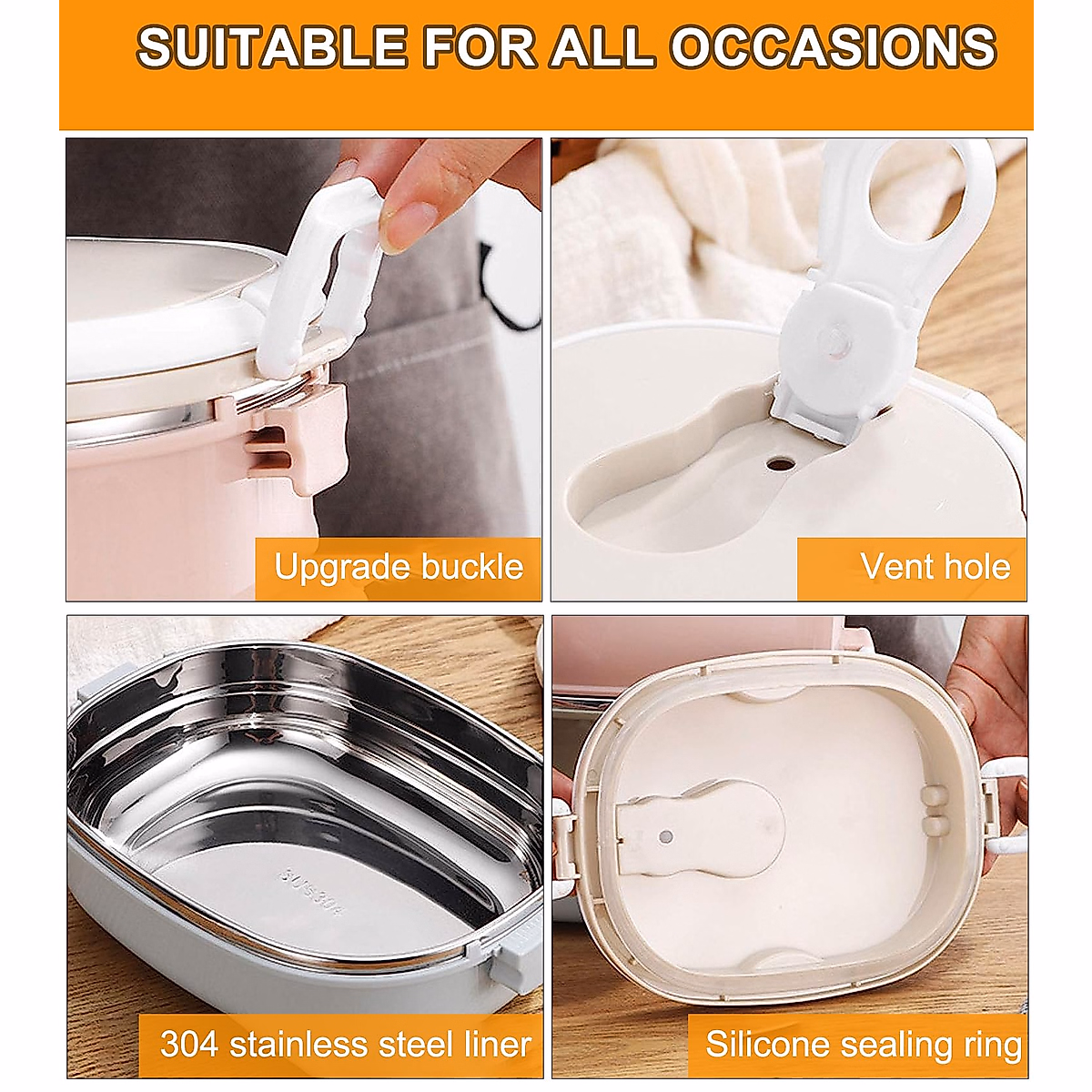 900ml Lunch Box, 304 Stainless Steel Adult Lunch Containers Portable Leakproof Eco-Friendly Hot and Cold Food Stackable Bento Box Food Storage for Office Outdoor Travel（1 Layer）