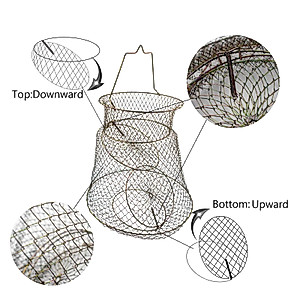 OperSeven Metal Rustproof Fish Basket, Collapsible Fshing Net Cage Fish Baskets for Live Fish Robust and Easy to Use