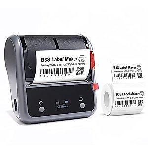 Thermal Label Printer B3S with 3 Inch Labels Tape Bluetooth Business Sticker Label Maker Suitable for Barcode, Price, Address and Storing Compatible with Android iOS and Windows for Home & Office