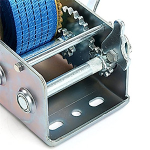 8milelake 2500lbs Hand Winch Hand Crank 2 Gear Strap Gear Winch Polyester Strap ATV Boat Trailer Heavy Duty (2500LBS)