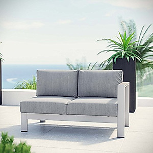 Modway Shore Aluminum Outdoor Patio Right Arm Loveseat in Silver Gray