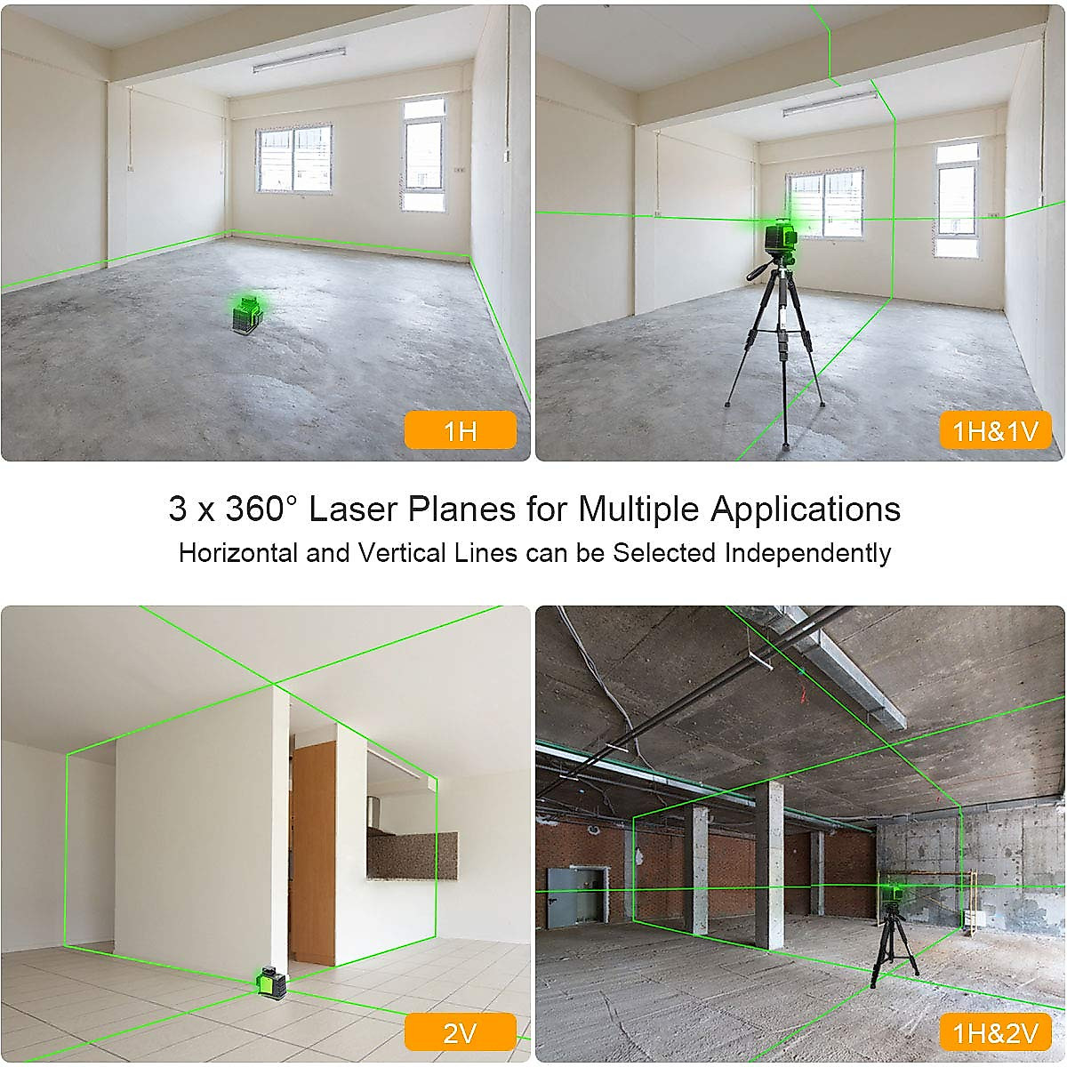 Huepar 3D Green Beam Self-Leveling Laser Level 3 x 360 Cross Line Three-Plane Leveling and Alignment Tool -Two 360 Vertical and One 360 Horizontal Line -Magnetic Pivoting Base GF360G