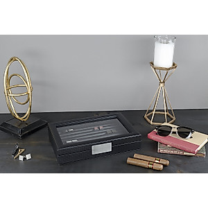 Glenor Co Cufflink Box for Men - Holds 70 Cufflinks - Luxury Display Jewelry Case -Carbon Fiber Design - Metal Buckle Holder, Large Glass Top - Black