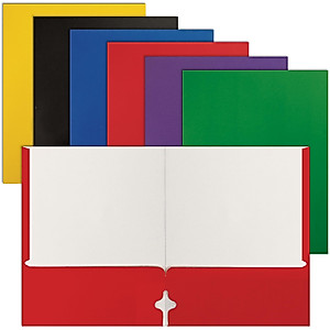 Letter Size Paper Portfolios by Better Office Products, Case of 100, Assorted Primary Colors, (Assorted, 2 Pocket Paper Folders)