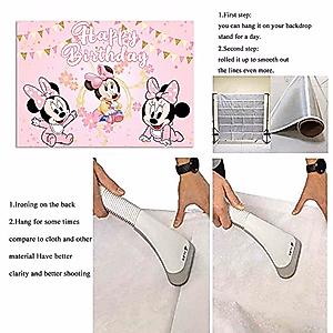 Cartoon Baby Mouse Backdrop Kids 1st 2nd Birthday Pink Mouse Theme Party Photography Backdrop Girls Baby Shower Cake Table Decoration Background (7x5ft)