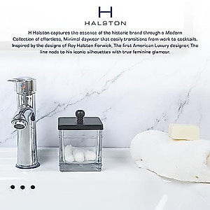 Indecor Home H Halston Apothecary Glass Cotton Jar Holder for Qtips, Cotton Balls, Floss, Storage Canister ,Bathroom Organization, With Matte Black 304L Stainless Steel Lid, Makeup Vanity Organizer
