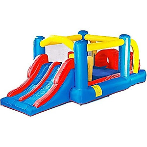 Inflatable Castle and Slide,Outdoor Large Children Trampoline Square Two-Track Slide Park Naughty Castle Toys Square Playground Colors